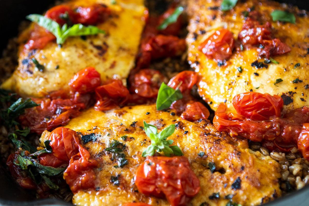 Chicken and Farro with Burst Tomatoes | The Fancy Pants Kitchen