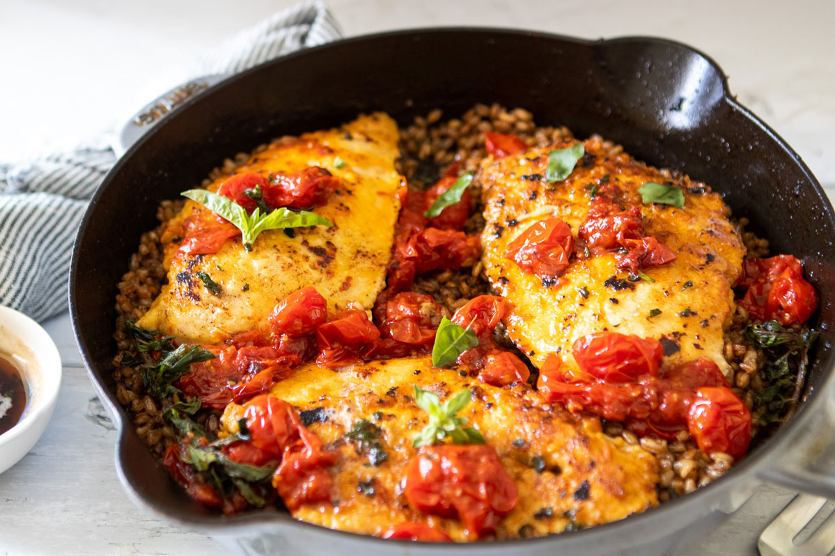 Chicken and Farro with Burst Tomatoes | The Fancy Pants Kitchen